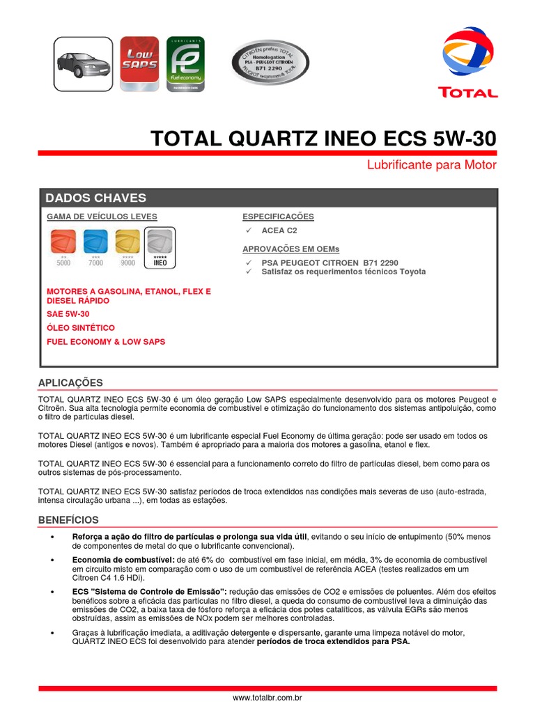 Total-Quartz INEO ECS 5W-30 | PDF | Motores | Óleo de motor