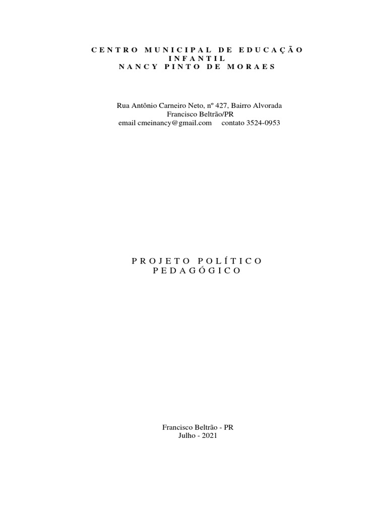 5 PPP Cmei Nancy Pinto | PDF | Pedagogia | Pré-escola
