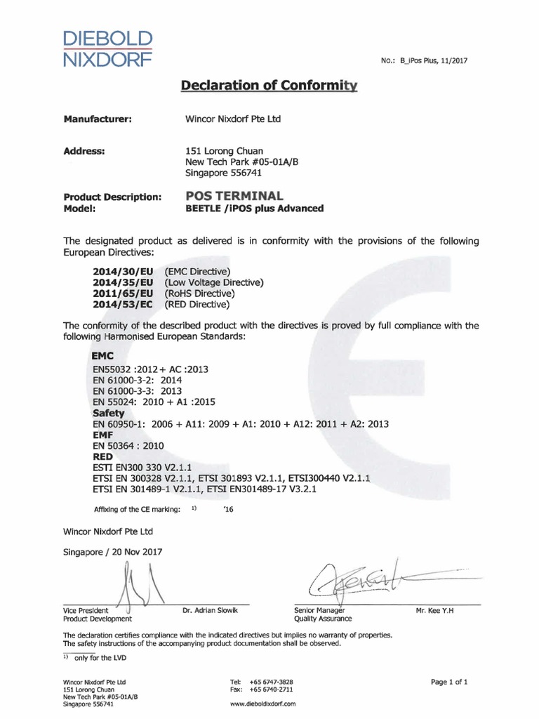 Diebold Nixdorf BEETLE iPOS Plus Advanced Declaration | PDF | Business ...
