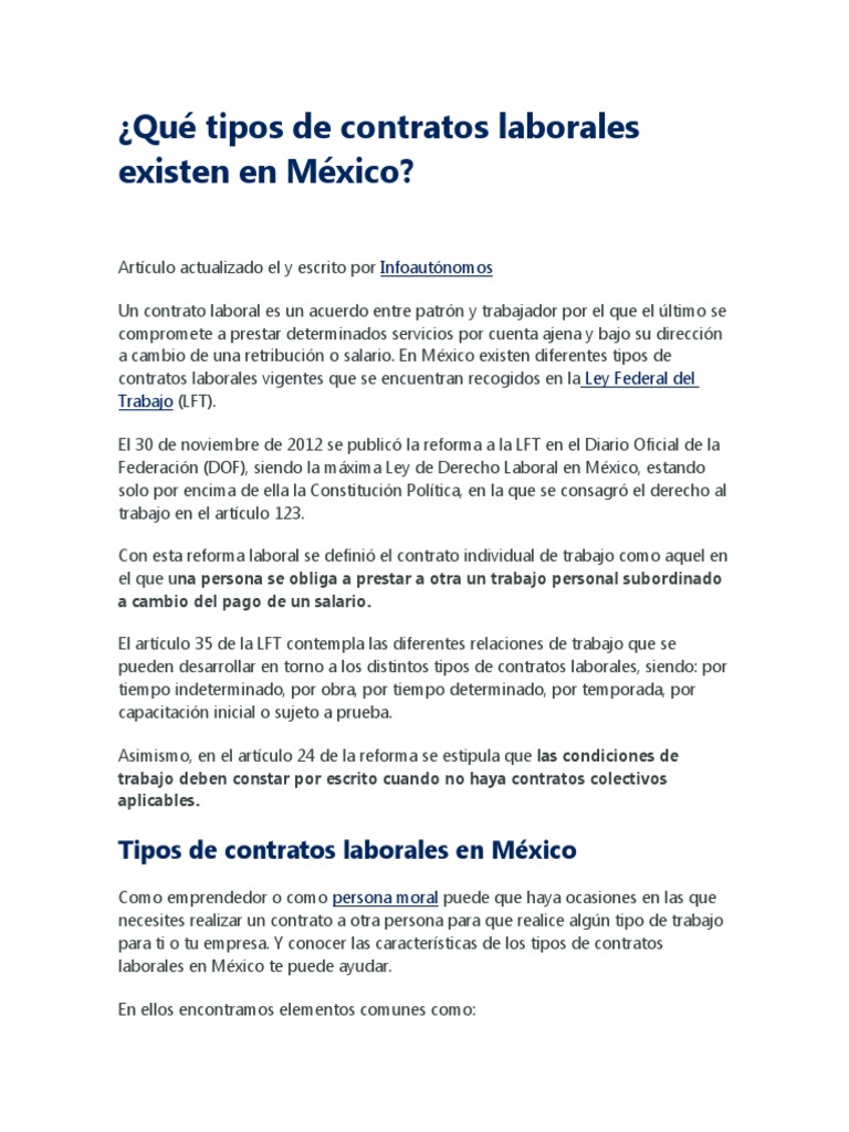 5 Tipos De Contratos Laborales En México – BXEZAV