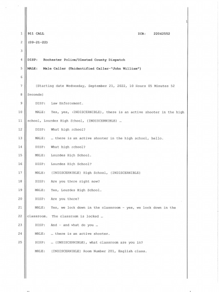 911 Call Transcript For Rochester Hoax Active Shooter Call | PDF