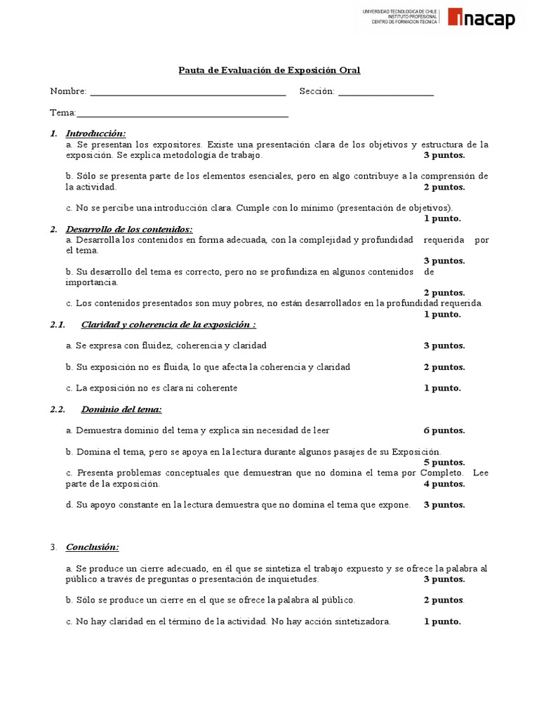 Pauta Exposición Oral | PDF Pauta Exposición Oral | PDF