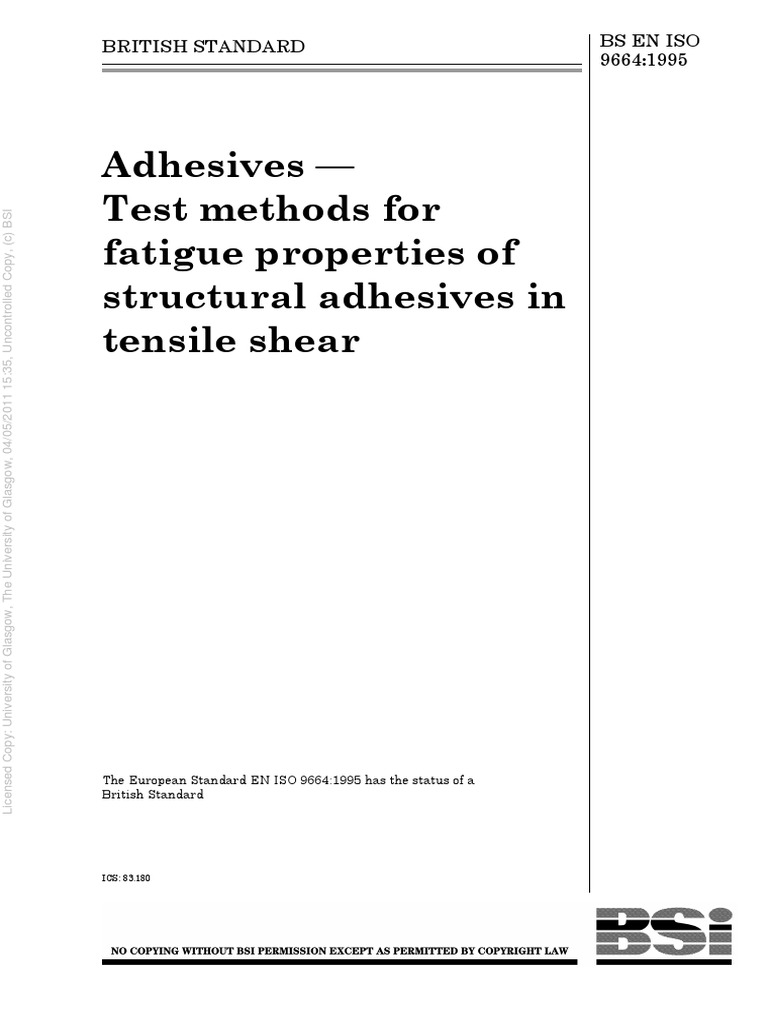 Adhesives - Test Methods For Fatigue Properties of Structural Adhesives ...