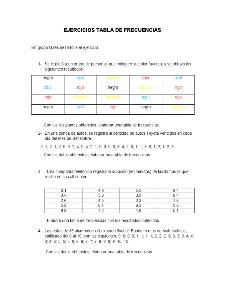 Ejercicios Tabla de Frecuencias | PDF