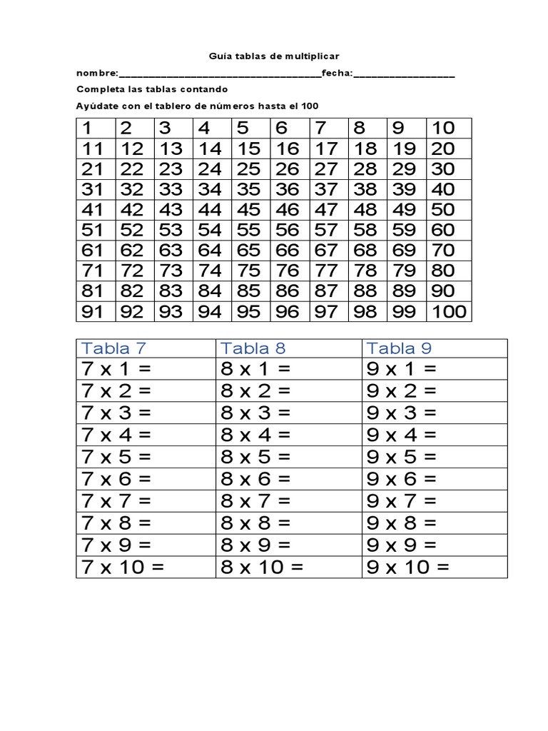Guía tablas de multiplicar 28.09 | PDF