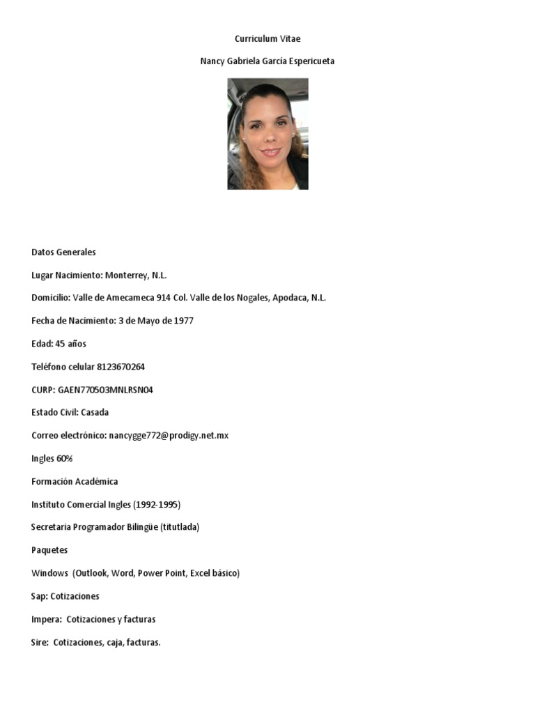 CV de Nancy Gabriela García | PDF | Informática