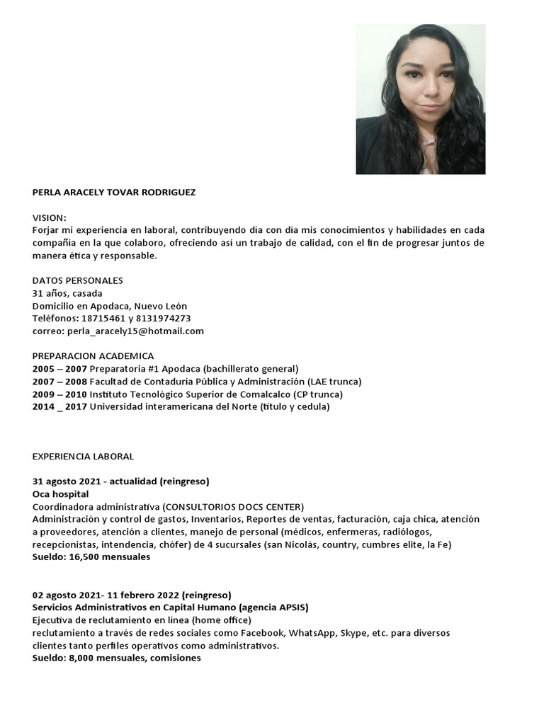 CV Perla Araceli | PDF | Reclutamiento | Business