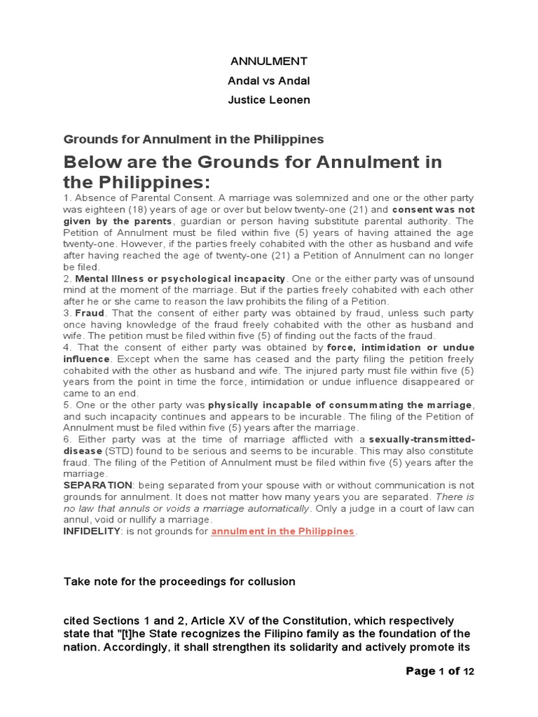 Philippine Annulment Grounds | PDF | Annulment | Marriage