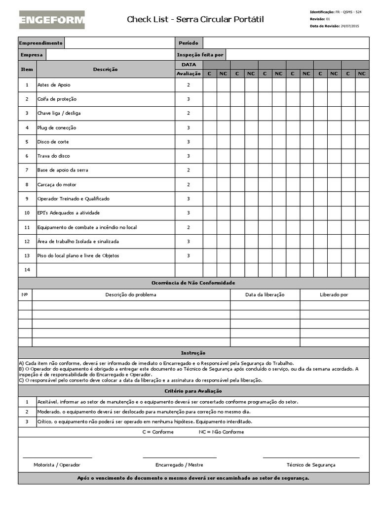 Check List Serra Circular Portatil | PDF