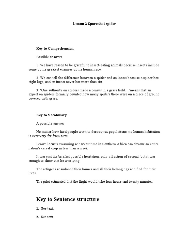 Lesson 2 Spare That Spider | PDF | Noun | Verb
