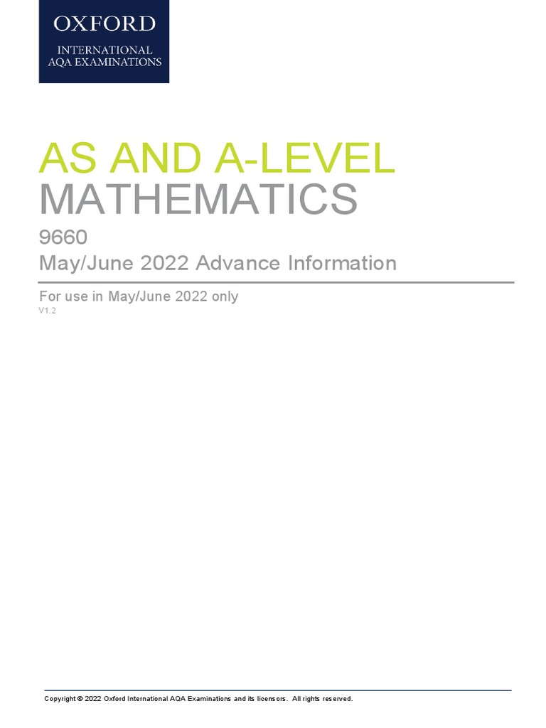 Oxfordaqa Advance Info 9660 International A Level Mathematics May June ...