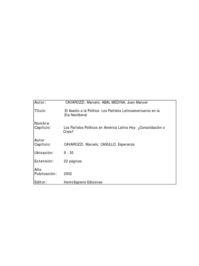 Cavarozzi y Casullo (2002) - Los Partidos Políticos en América Latina ...
