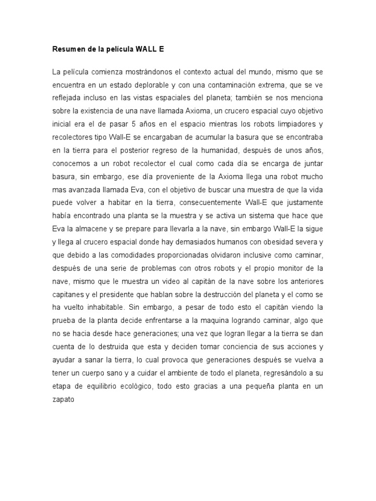 Resumen de La Película WALL E | PDF
