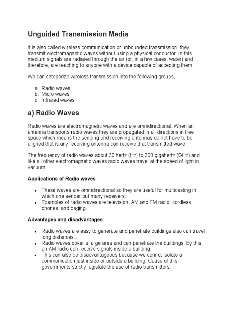 Overview of Unguided Transmission Media | PDF | Radio | Microwave