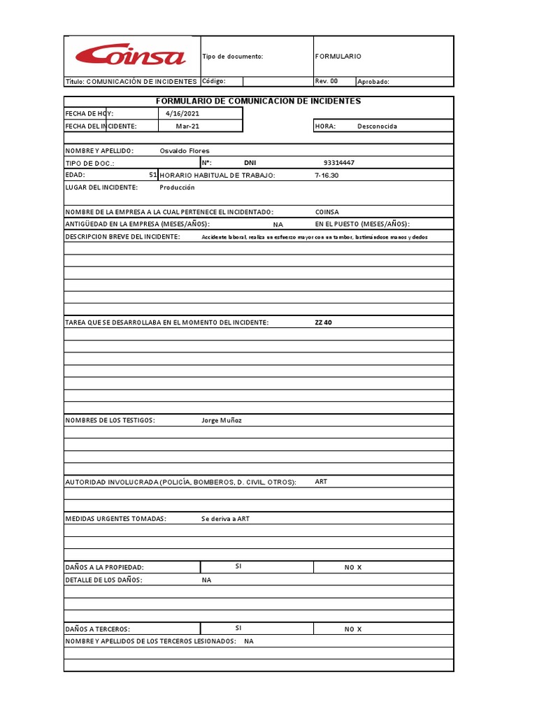 54fr-Ia-01 Aviso de Incidente | PDF