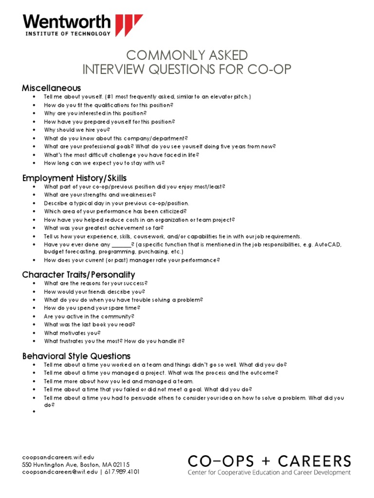 Common Co-op Interview Questions | PDF | Psychological Concepts | Cognition