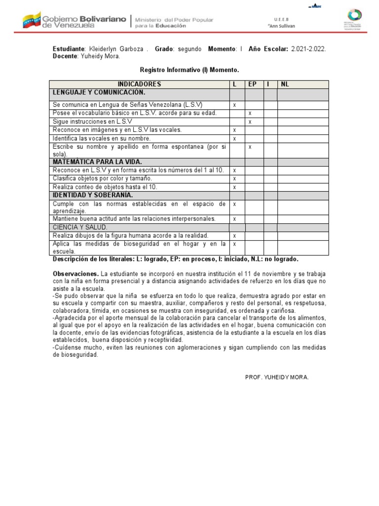 Boletas de Primer Grado 2021 Yuheidy | PDF | Aprendizaje | Comunicación