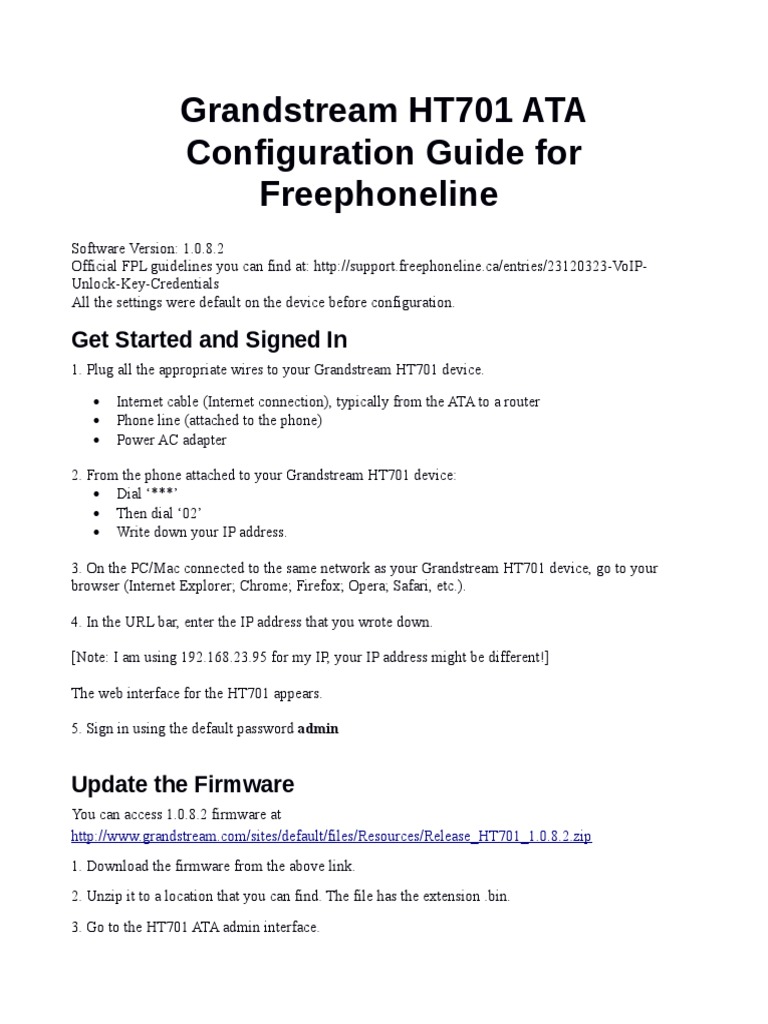 FPL Grandstream HT701 (1.0.8.2) Guide.v5 | PDF | Session Initiation Protocol | Internet