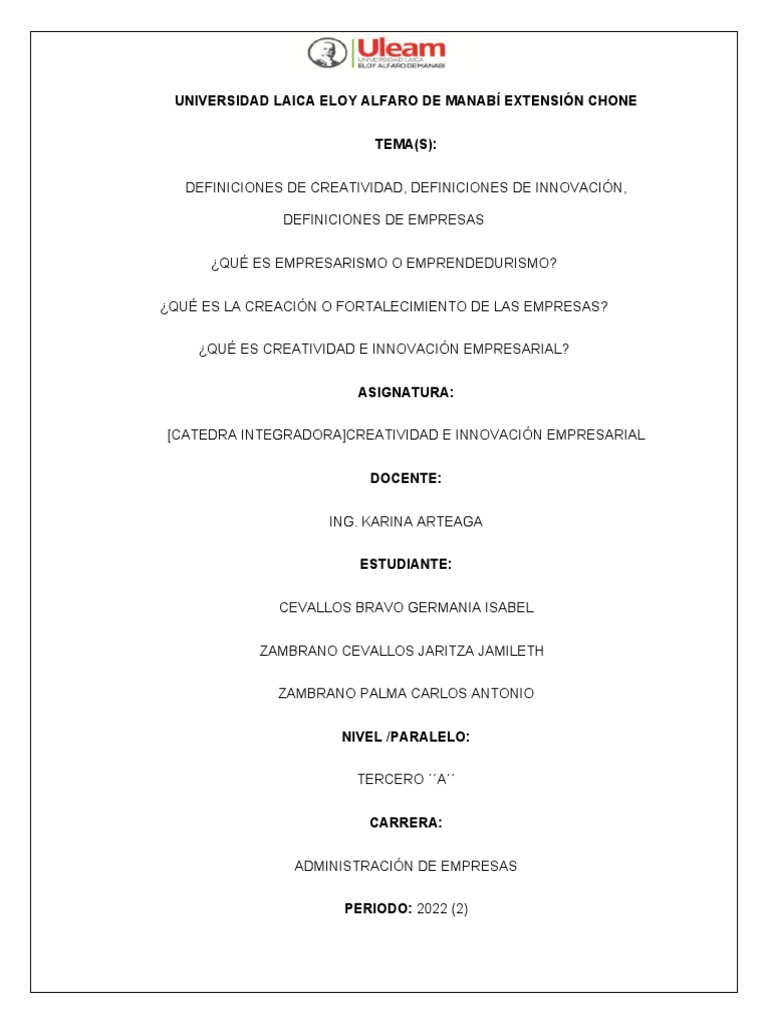 Informe de Catedra | PDF | Innovación | Creatividad