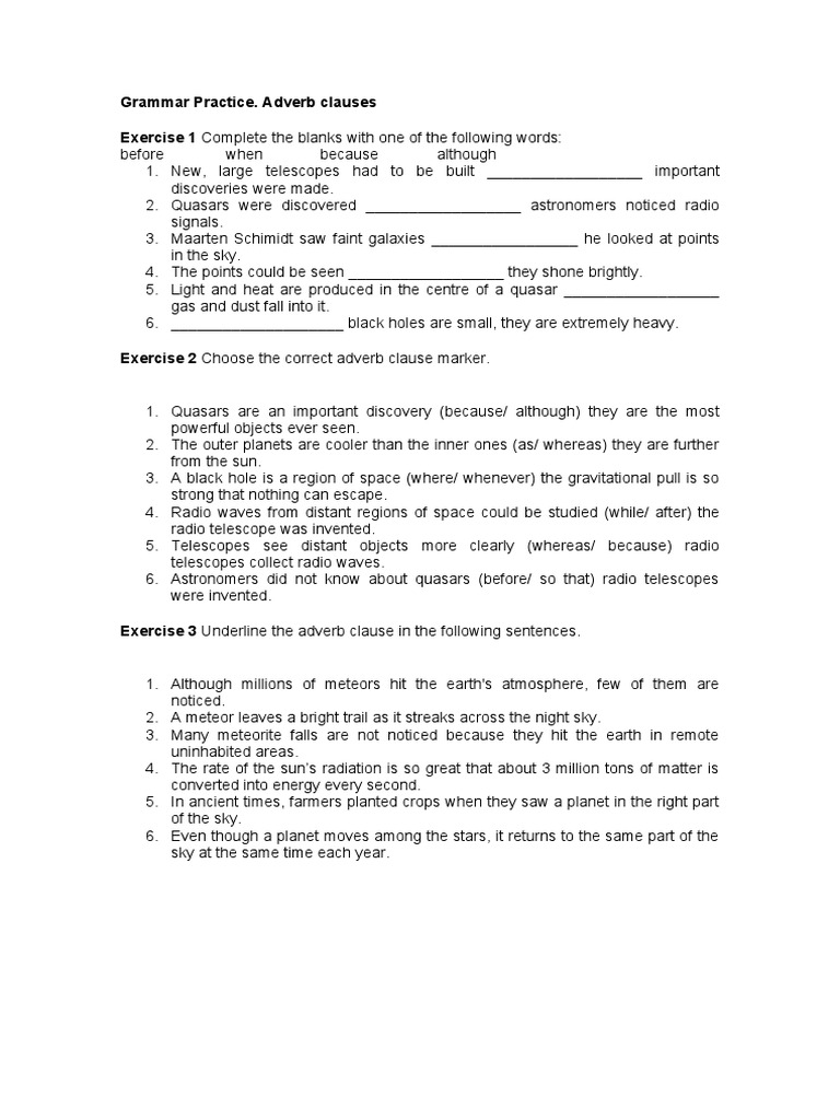Grammar Practice. Adverb Clauses | PDF
