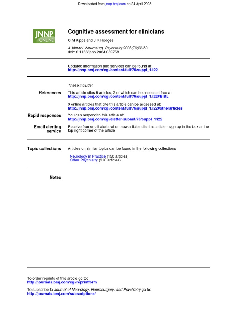 Cognitive Assessment For Clinicians | PDF | Amnesia | Memory