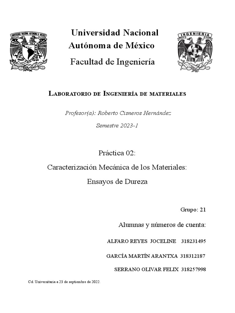 Práctica 2 Lab Materiales | Descargar gratis PDF | Dureza | Materiales