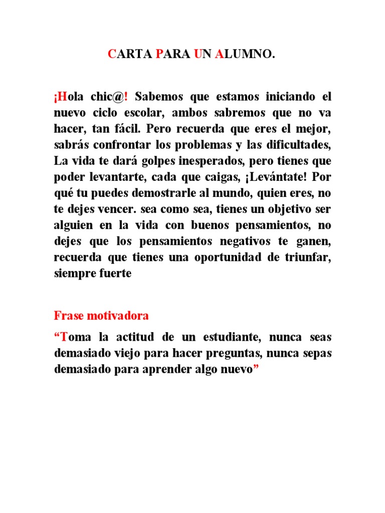Carta para Un Alumno | PDF Carta para Un Alumno | PDF