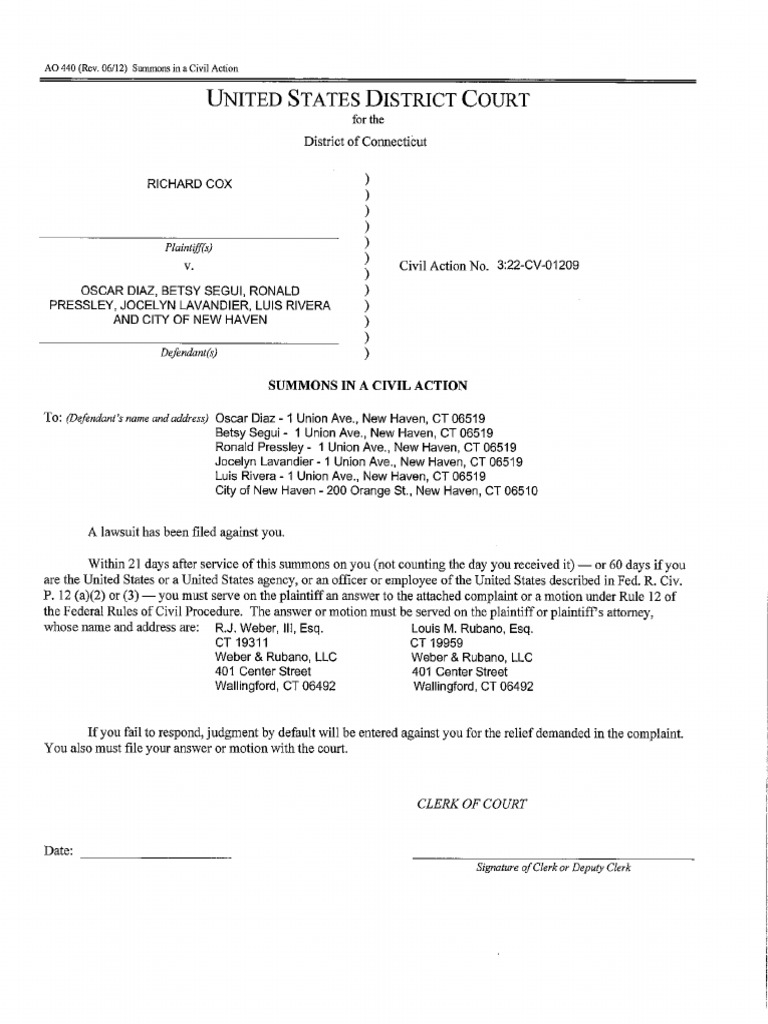 Richard 'Randy' Cox Lawsuit V City NH, Police | PDF
