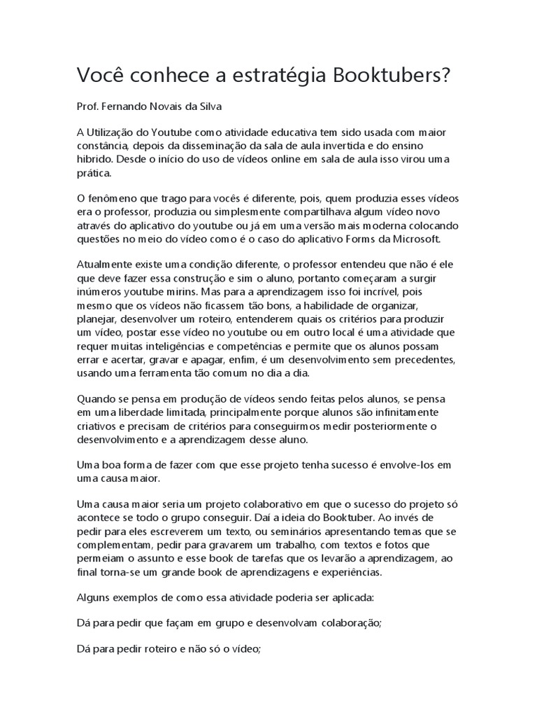 Como Usar Booktuber | PDF | YouTube | Aprendizado