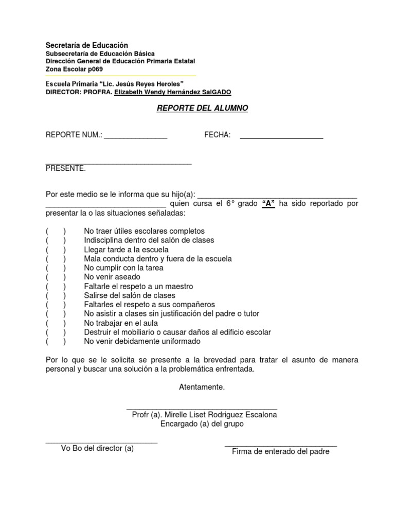 Formato Reporte de Alumno | PDF