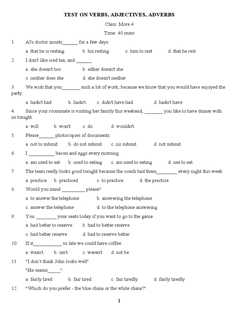 Test On Verbs - 09082018 | PDF