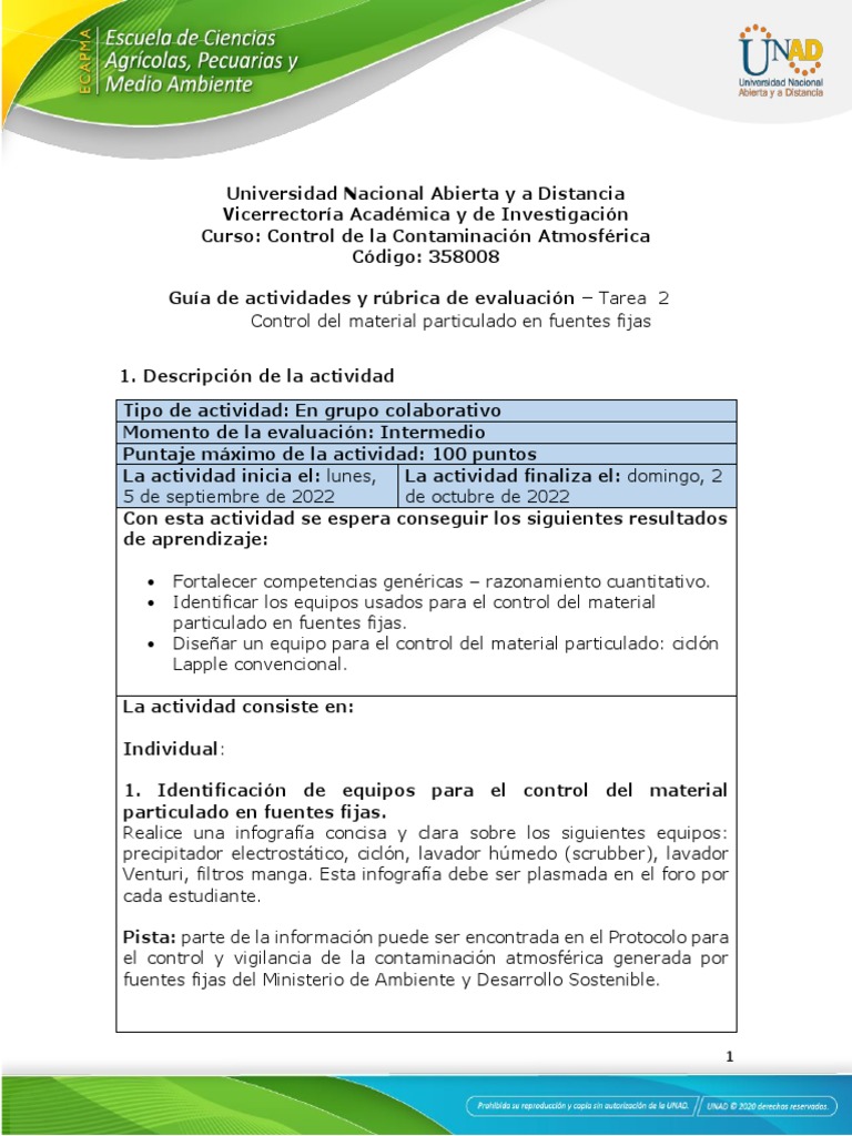 Guía de Actividades y Rúbrica de Evaluación - Unidad 1 - Tarea 2 - Control Del Material ...