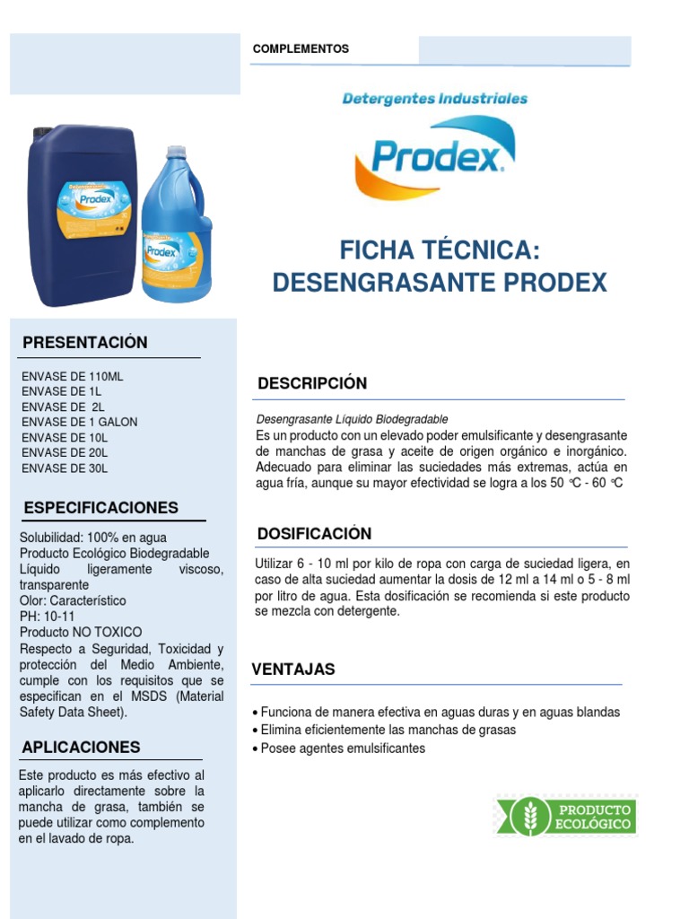 Desengrasante Industrial - Ficha Tecnica Prodex | PDF