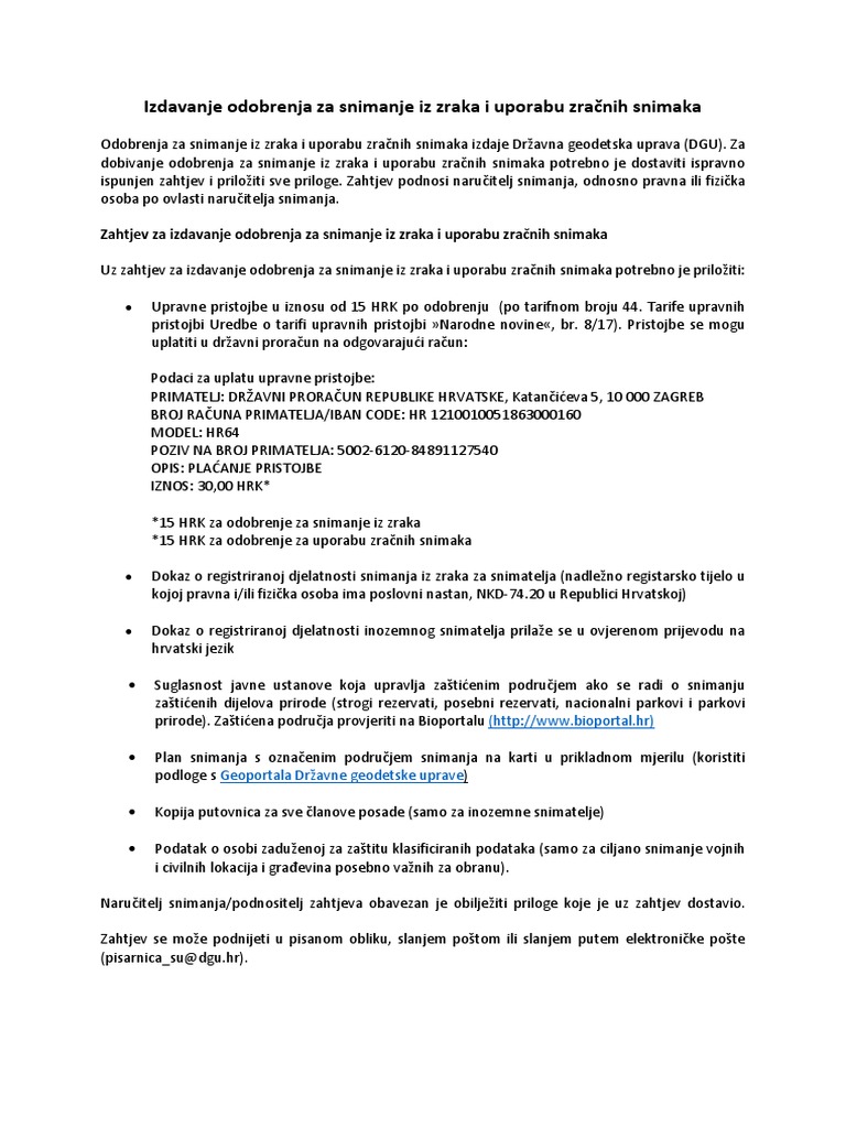 Uputa Za Izdavanje Odobrenja Za Snimanje Iz Zraka I Uporabu Zračnih ...