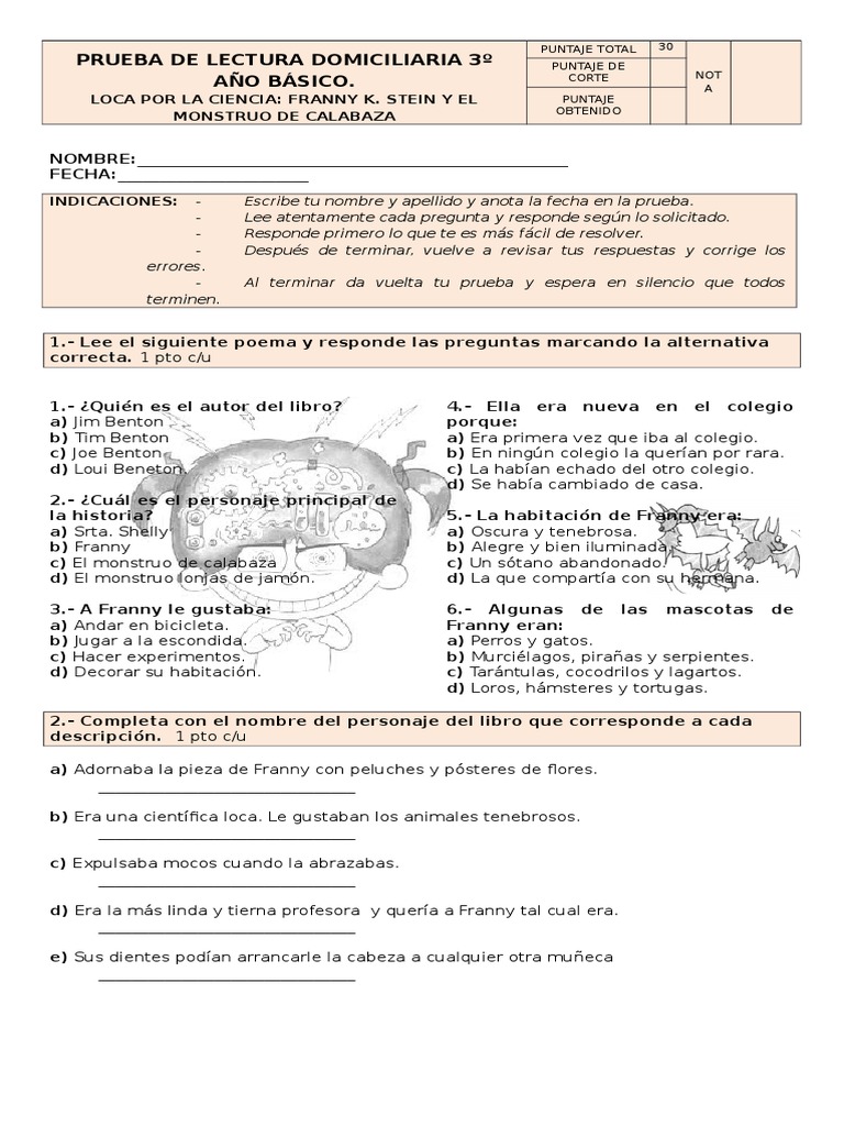 Prueba de Lectura: Franny K. Stein | PDF