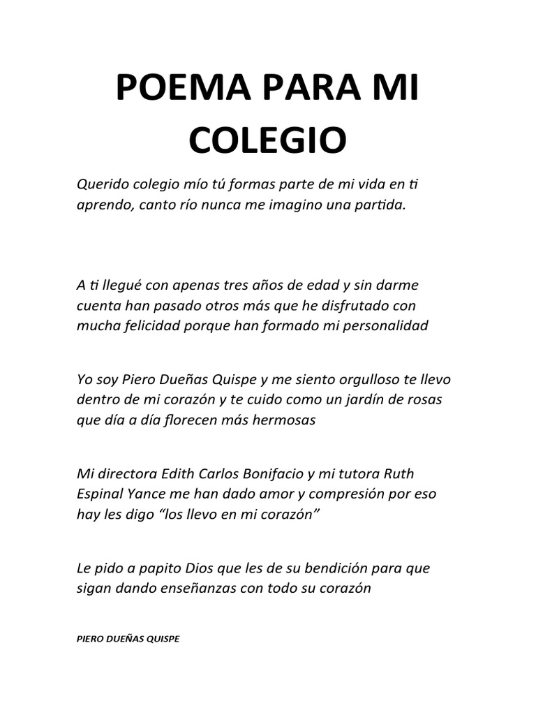 Poema para Mi Colegio | PDF