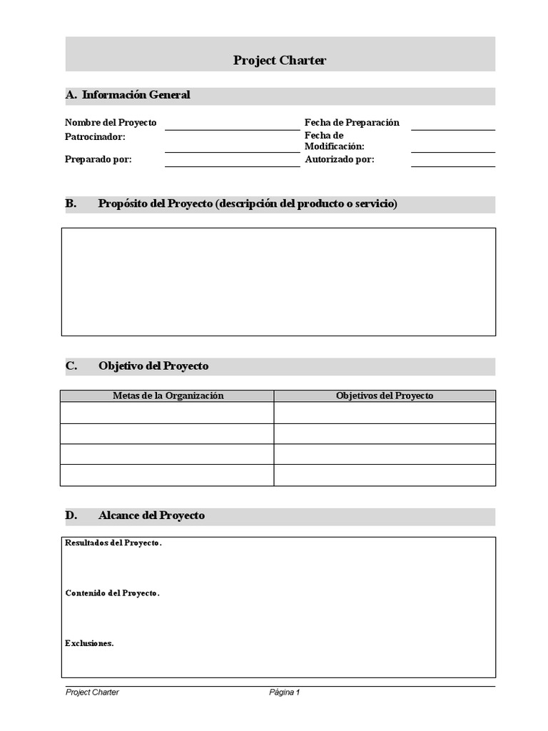 Plantilla Project Charter PDF