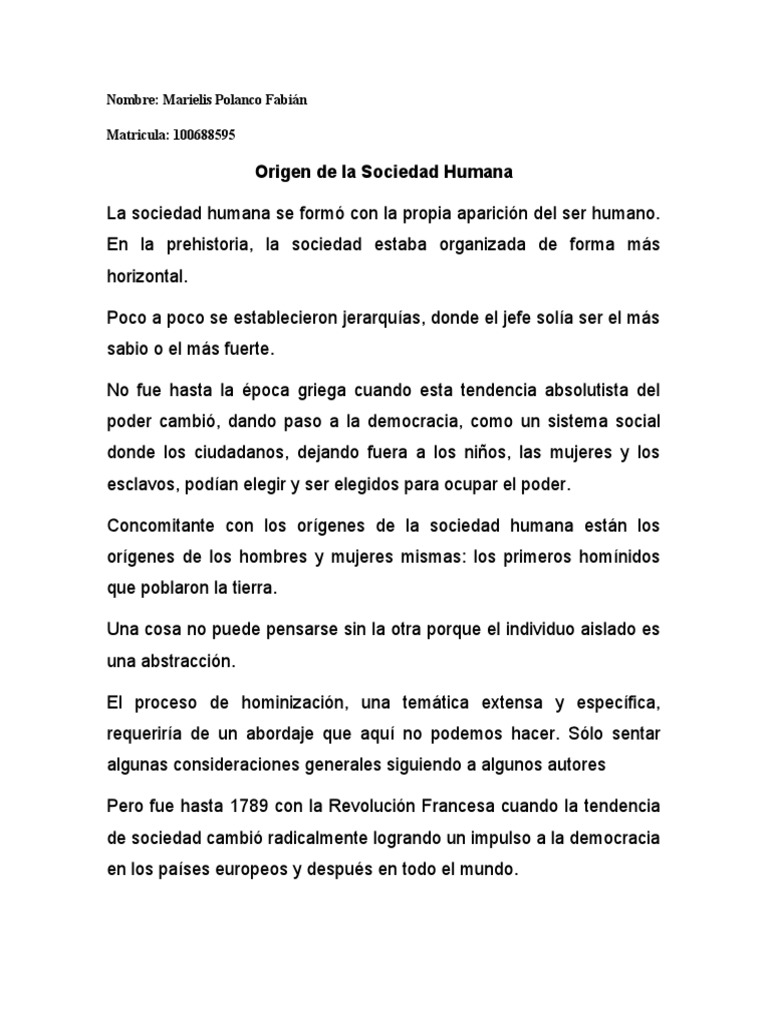 Origen de La Sociedad Humana | PDF | Sociedad