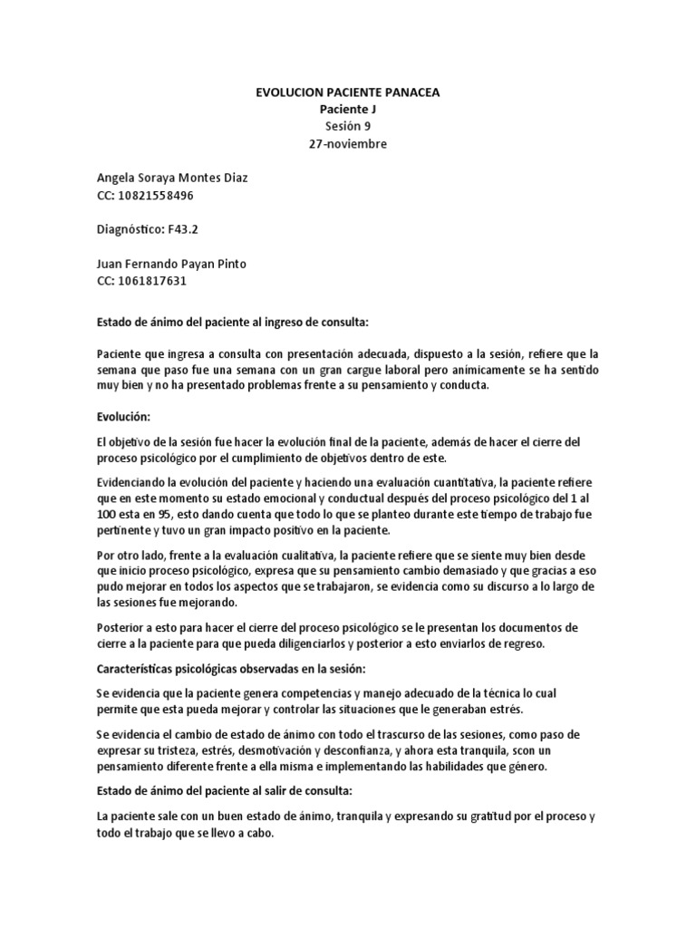 EVOLUCION PACIENTE 9 Cierre | PDF