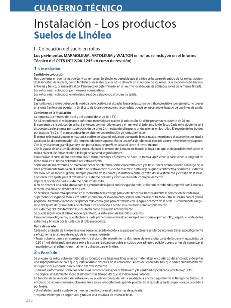 Instalación de Linóleo Forbo Marmoleum | PDF | Tecnología