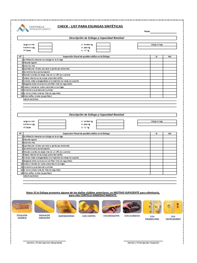 Propuesta Check List Eslinga Sintetica | PDF | Materiales