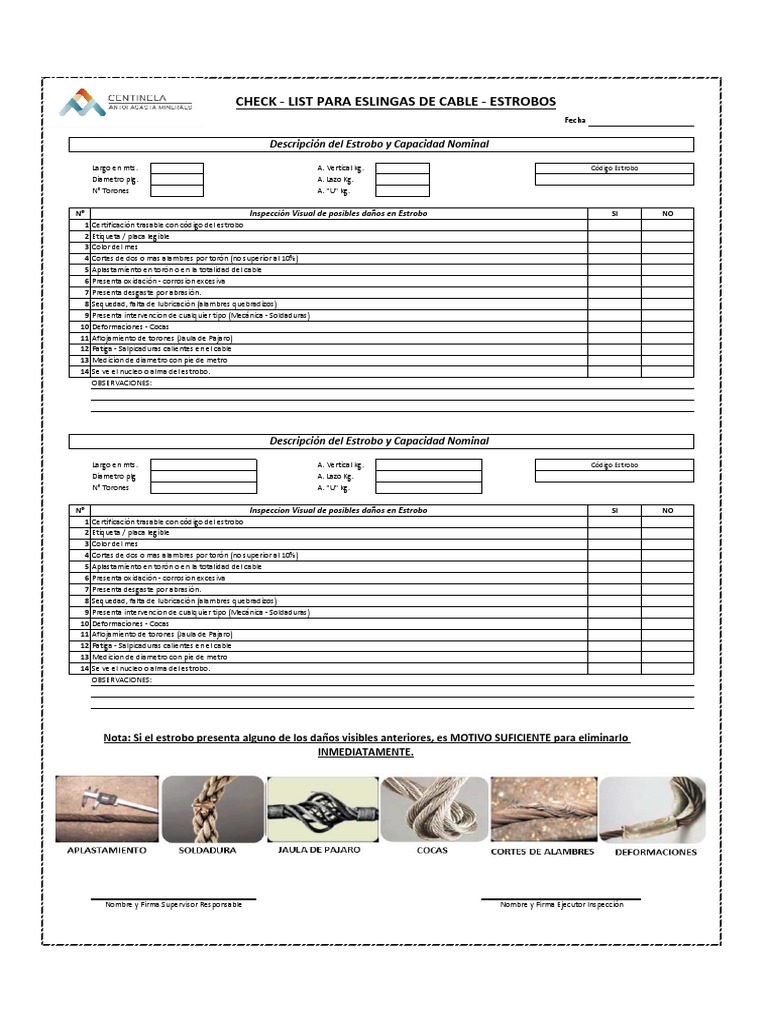 Propuesta Check List Eslinga de Cable - Estrobos | PDF | Ingeniería ...