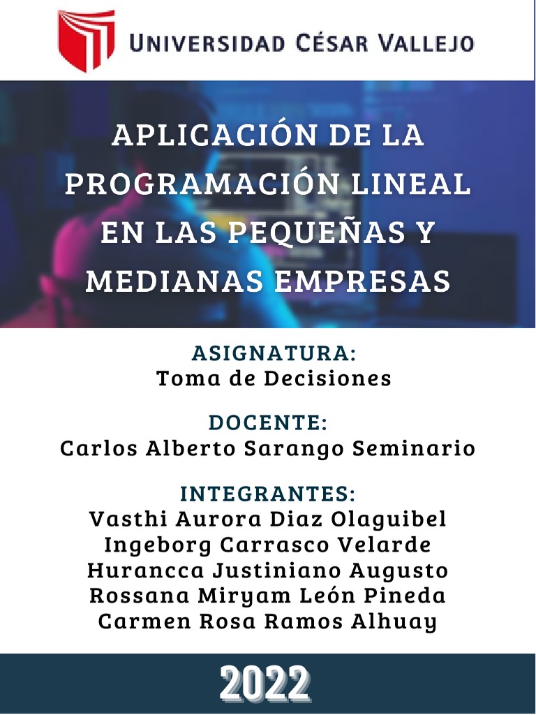 Aplicacion de La Programación Lineal en Las Pequeñas y Medianas ...