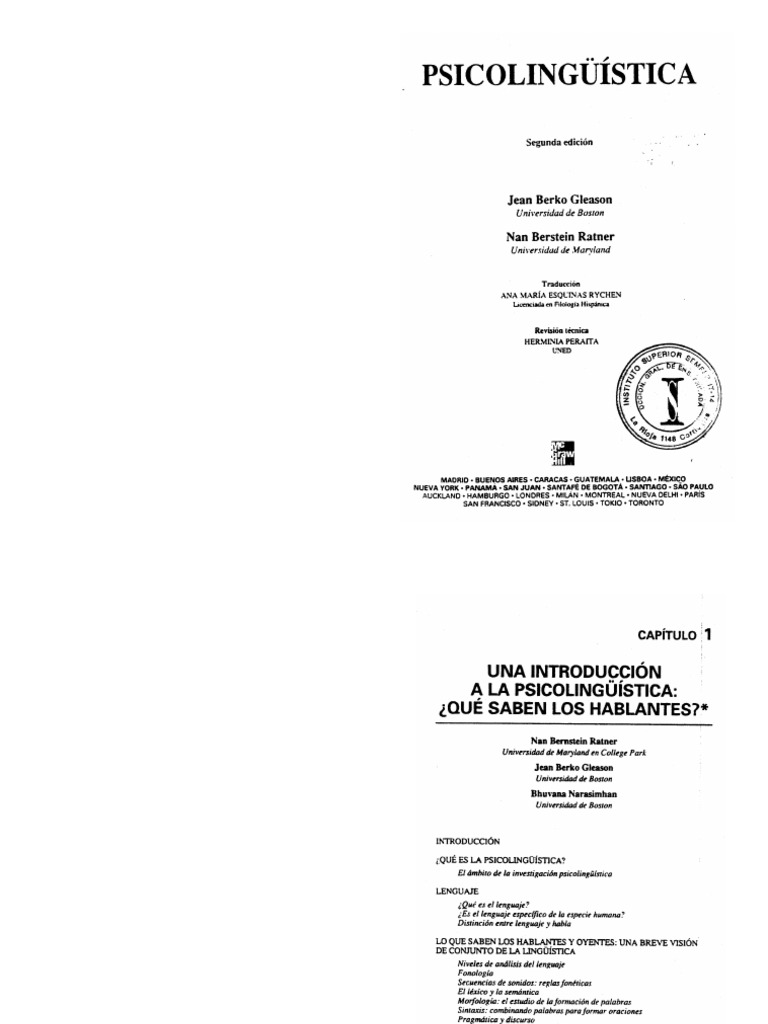 Berko Gleason, Jean Berstein Ratner, Nan. Psicolinguistica | PDF