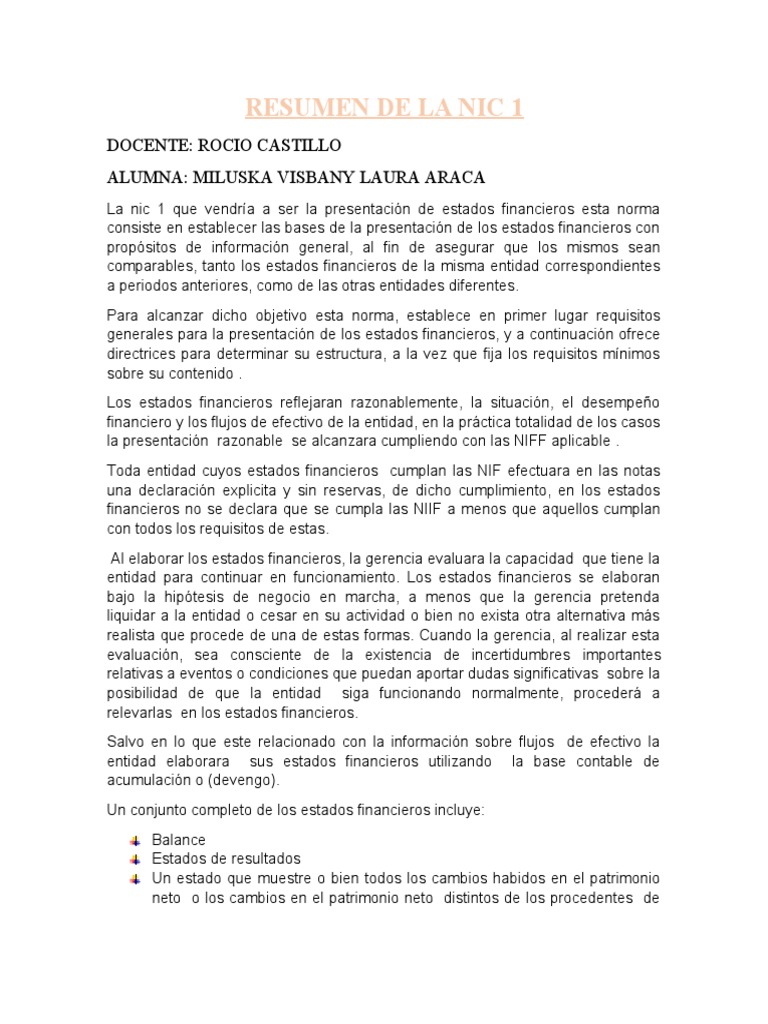 Resumen de la NIC 1: Presentación Financiera | PDF | Estado financiero ...