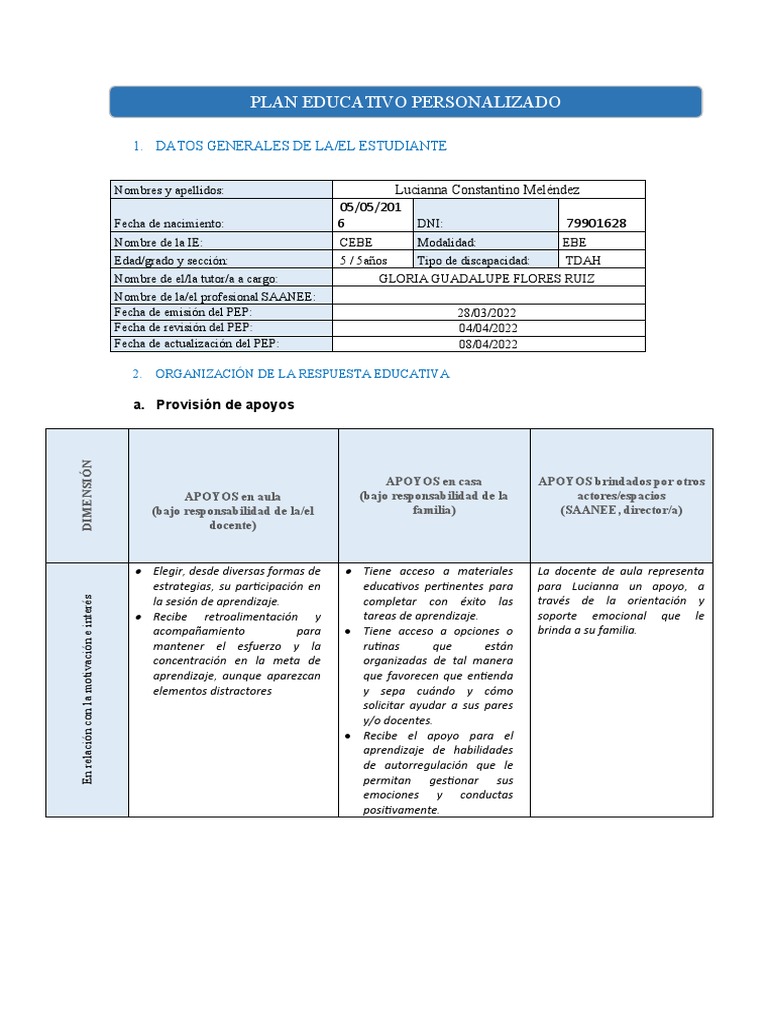 Esquema de Plan Educativo Personalizado | PDF | Método de enseñanza | Aprendizaje