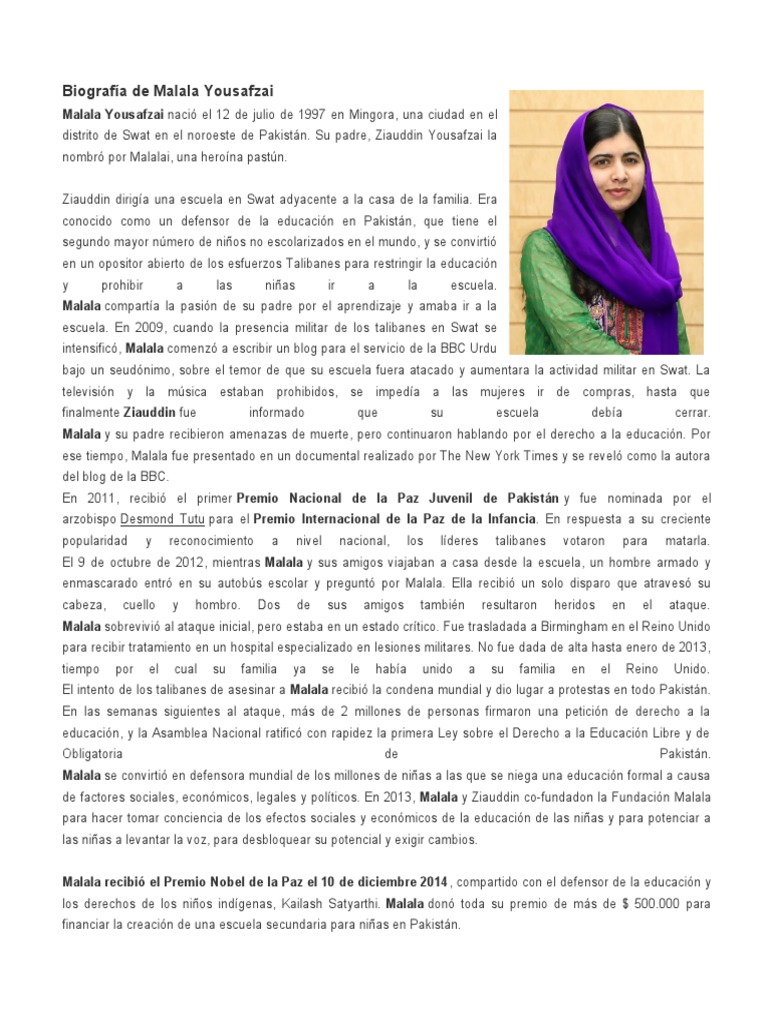 Biografía de Malala Yousafzai | PDF | Malala Yousafzai