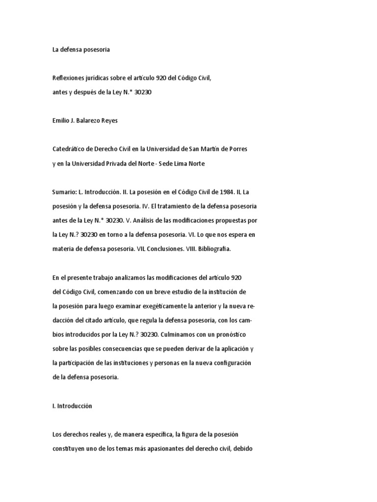 La Defensa Posesoria | PDF | Propiedad | Perú La Defensa Posesoria | PDF | Propiedad | Perú