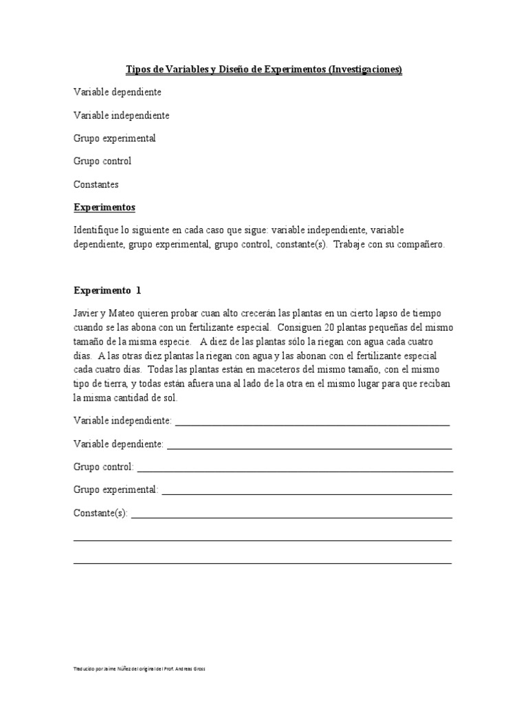 Identificando Variables en Experimentos Científicos | PDF ...