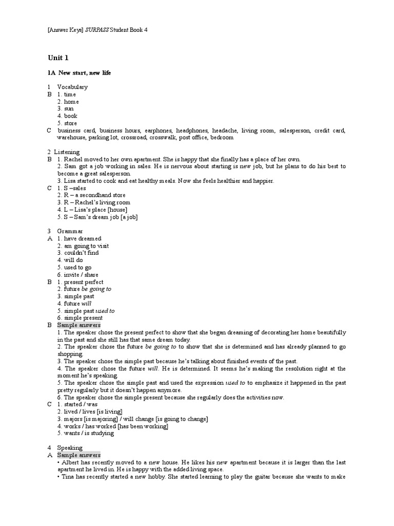 SURPASS 4 - Student Book Answer Key | PDF | Dyslexia SURPASS 4 - Student Book Answer Key | PDF | Dyslexia